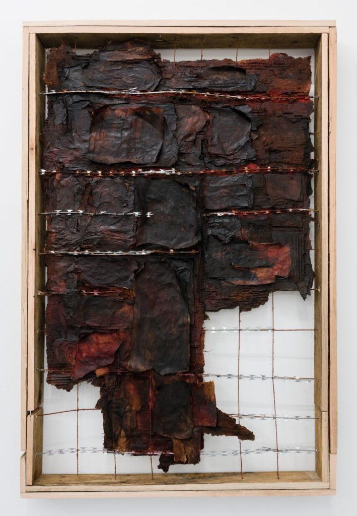 Greg Shaw. Black Fence. 2018. Oil,soil,wire,paper on canvas. 145 x 96cm ...